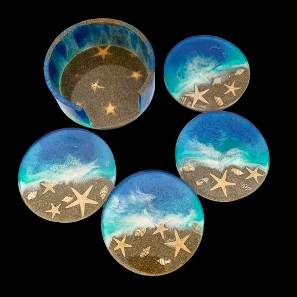 Hand Crafted | Kitchen | Set Of 4 Ocean Beach Resin Coasters With ...